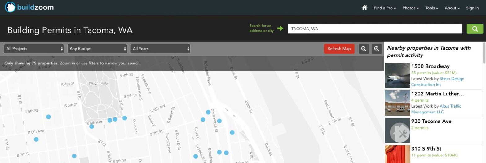 BuildZoom maps Tacoma permits, contractor information | Tacoma Daily Index